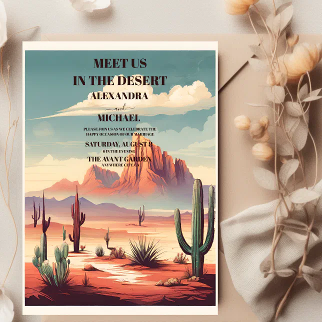 Retro Desert and Cactus Wedding Invitation | Zazzle