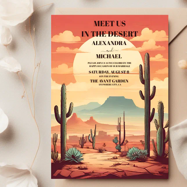 Retro Desert and Cactus Wedding Invitation | Zazzle