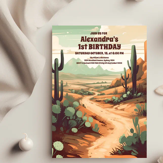 Retro Desert Cactus 1st Birthday Invitation | Zazzle