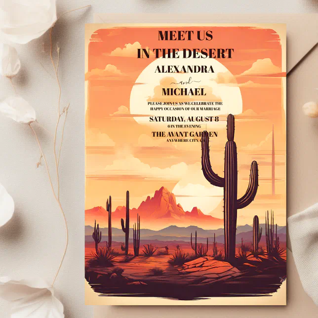Retro Desert Cactus Illustrated Wedding Invitation | Zazzle