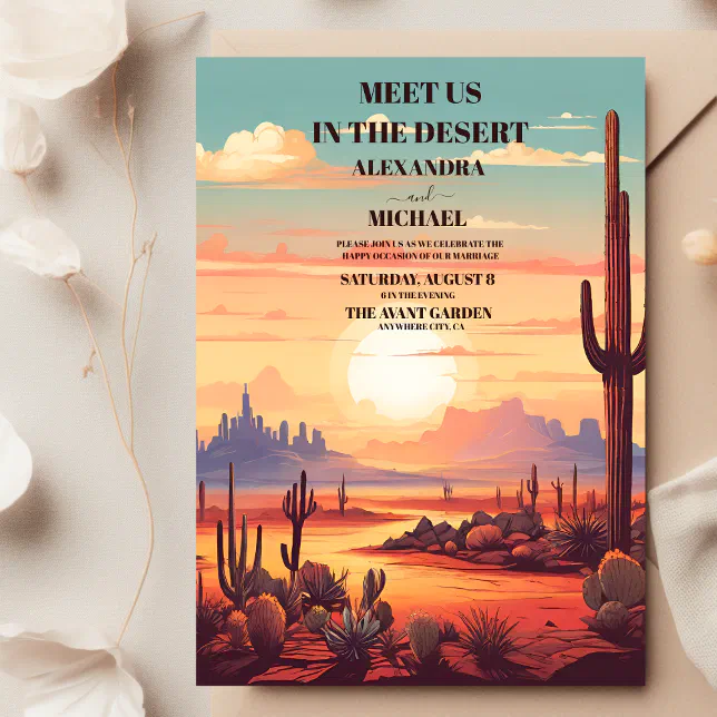 Retro Desert Cactus Wedding Invitation | Zazzle