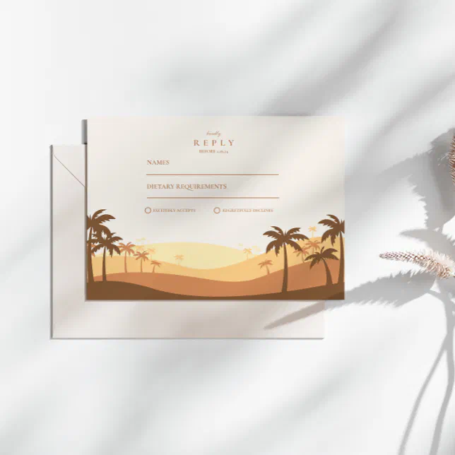 Retro Desert Sunset Wedding RSVP Card | Zazzle