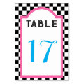 Retro Diner Checkerboard Pink Blue Black & White Table Number | Zazzle