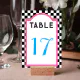 Retro Diner Checkerboard Pink Blue Black & White Table Number | Zazzle