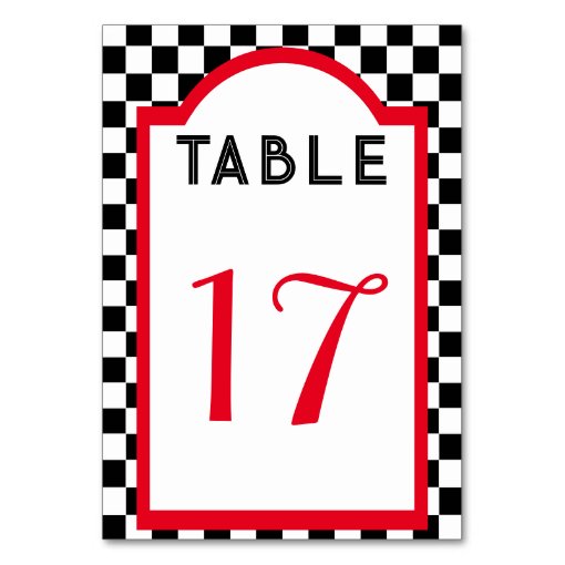 Retro Diner Checkerboard Red Black & White Table Number | Zazzle