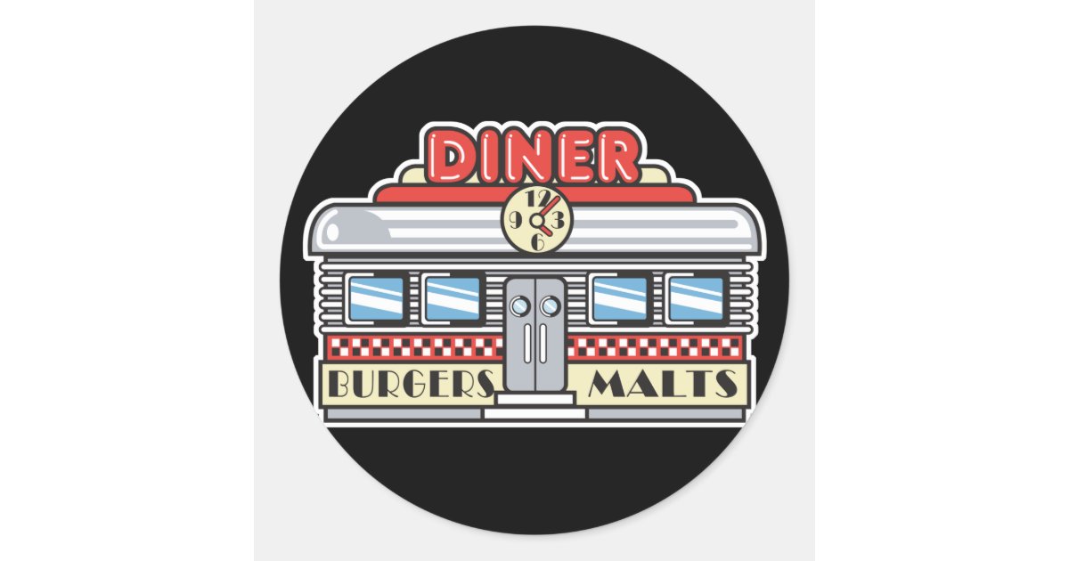 retro diner design classic round sticker | Zazzle