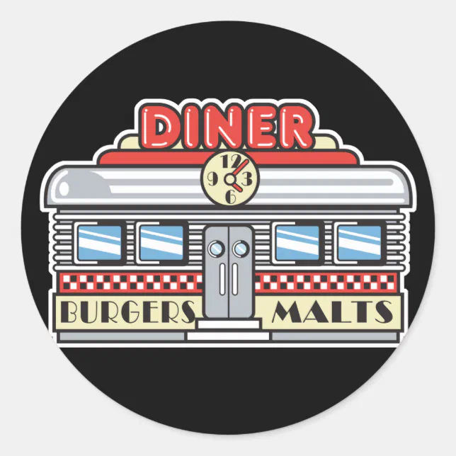 retro diner design classic round sticker | Zazzle