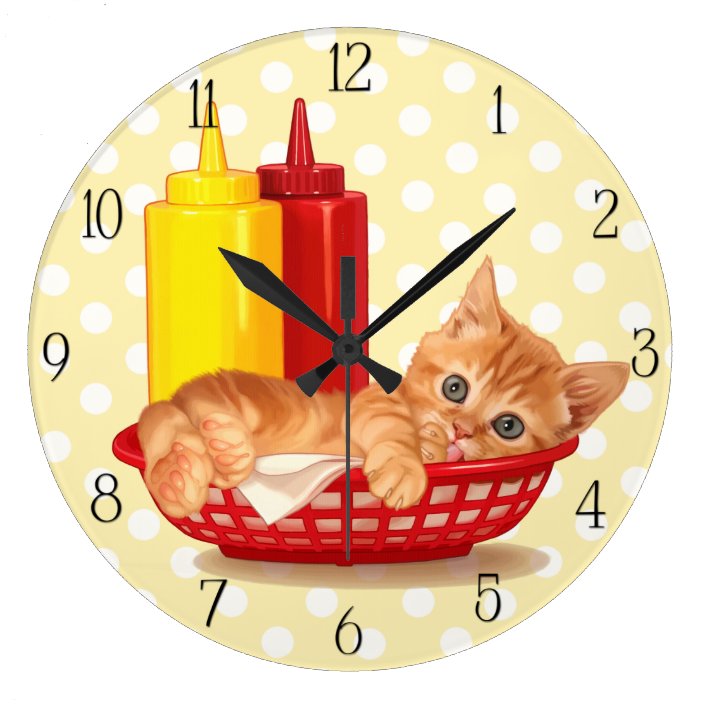 Retro diner hungry kitten large clock | Zazzle.com
