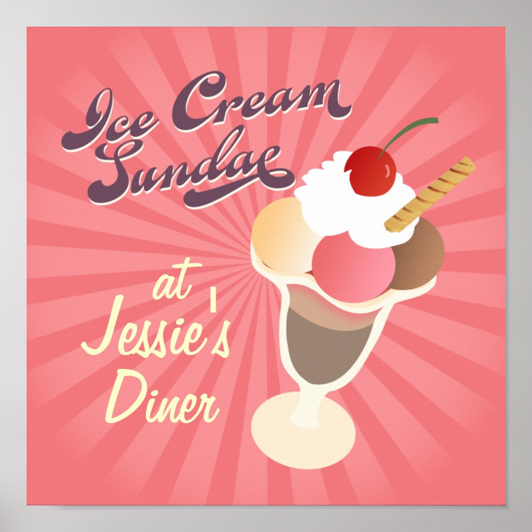 Retro Diner Poster Ice Cream Sundae | Zazzle