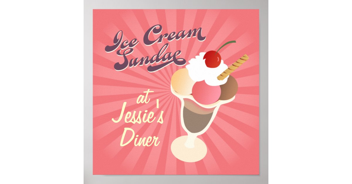 Retro Diner Poster Ice Cream Sundae | Zazzle