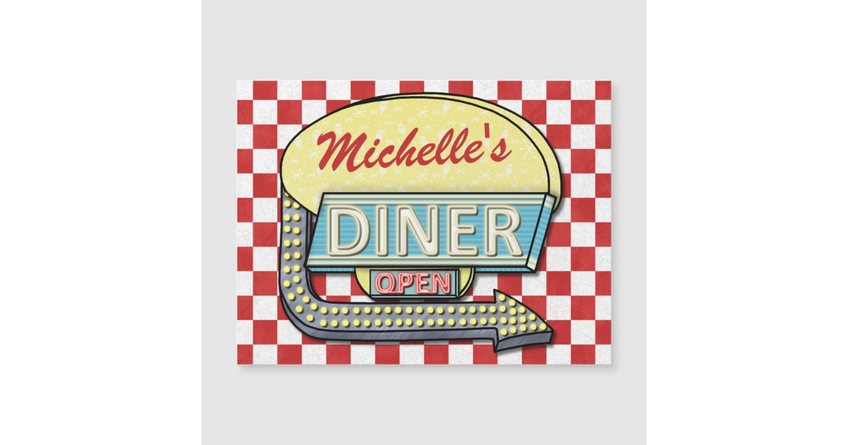 Retro Diner Sign 50s Red Checkered Personalized | Zazzle