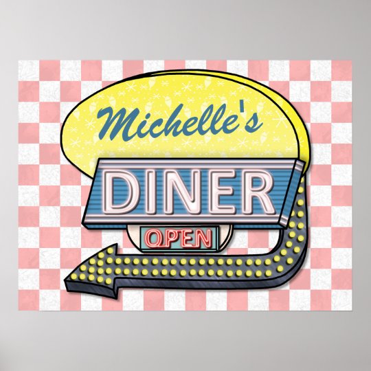 Retro Diner Sign with Left Arrow Personalized | Zazzle.com
