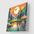 Retro Disc Golf Sunset and Trees Square Wall Clock | Zazzle