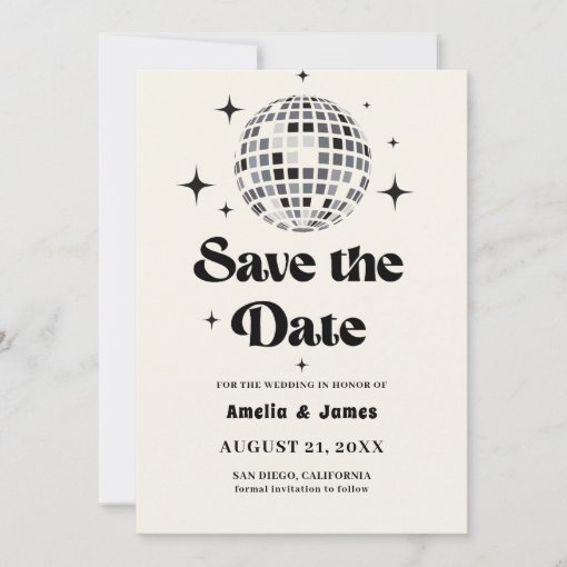Retro Disco Ball Black White Save The Date Wedding Invitation | Zazzle