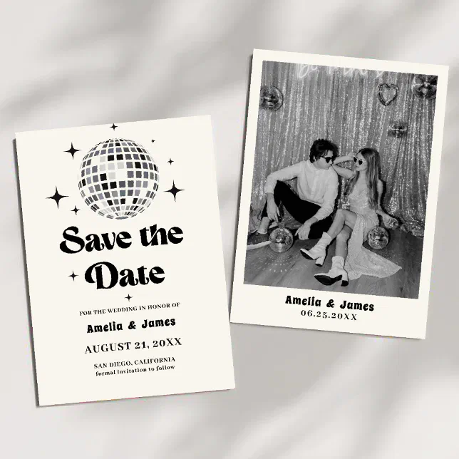 Retro Disco Ball Black White Save The Date Wedding Invitation | Zazzle