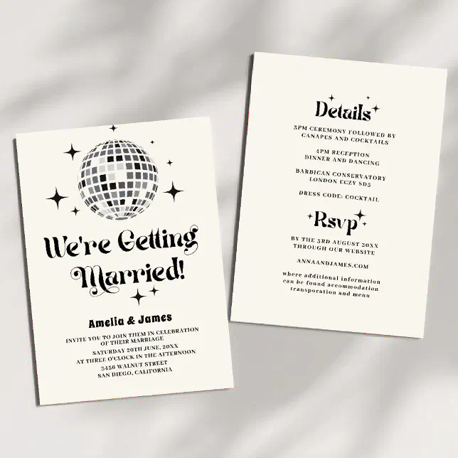 Retro Disco Ball Black White Wedding Invitation | Zazzle