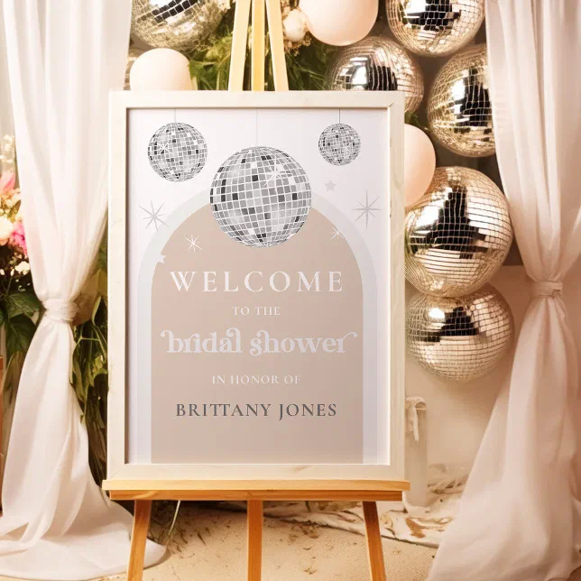 Retro Disco Ball Bridal Shower Welcome Poster | Zazzle