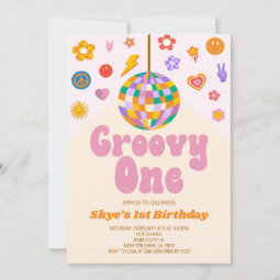 Retro Disco Ball Groovy One 1st Birthday Party Invitation | Zazzle