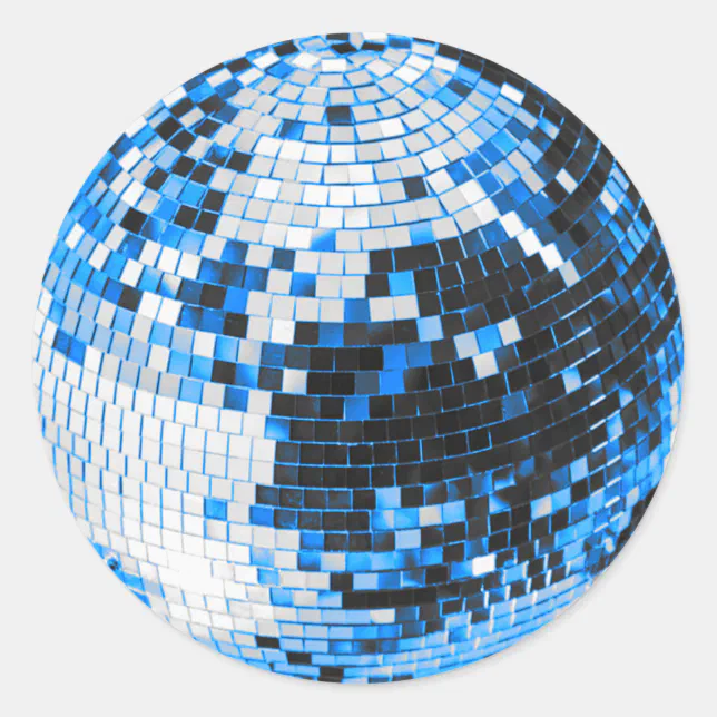 Retro disco ball sparkle glitter blue birthday classic round sticker ...