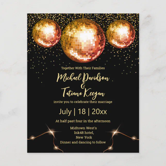 retro disco balls black wedding invitation flyer | Zazzle