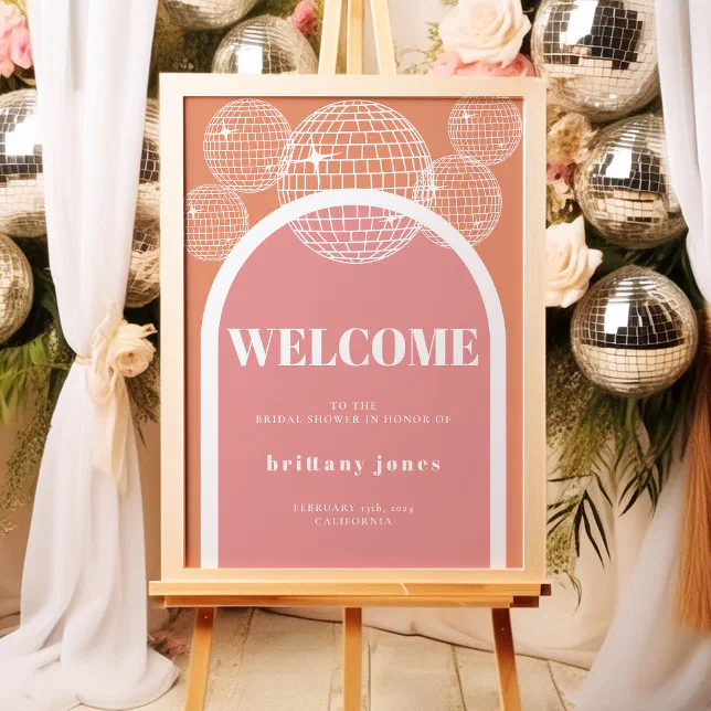 Retro Disco Pink and Orange Groovy Bridal Shower Poster | Zazzle