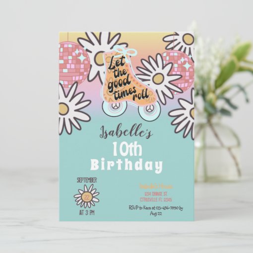 Retro Disco Roller Skating Party Invitation | Zazzle