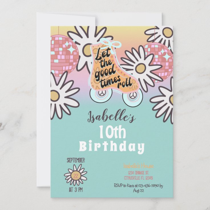 Retro Disco Roller Skating Party Invitation | Zazzle