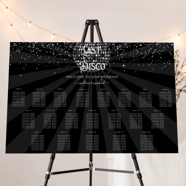 Retro Disco Wedding Welcome 20 Table Seating Chart Foam Board | Zazzle