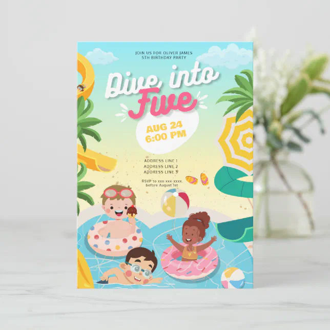 Retro dive into five 5th birthday invitation | Zazzle