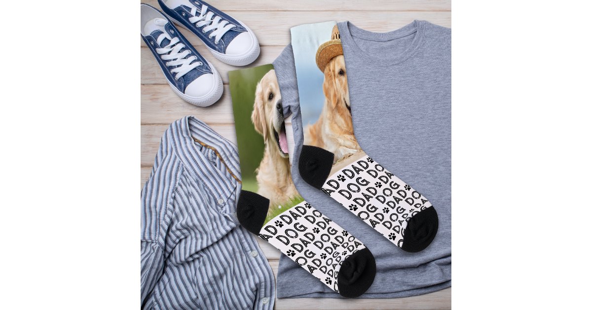 Retro DOG DAD Personalized Pattern Pet Photo Crew Socks | Zazzle