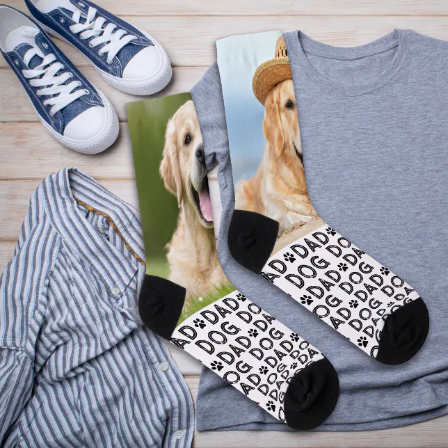 Retro DOG DAD Personalized Pattern Pet Photo Crew Socks | Zazzle