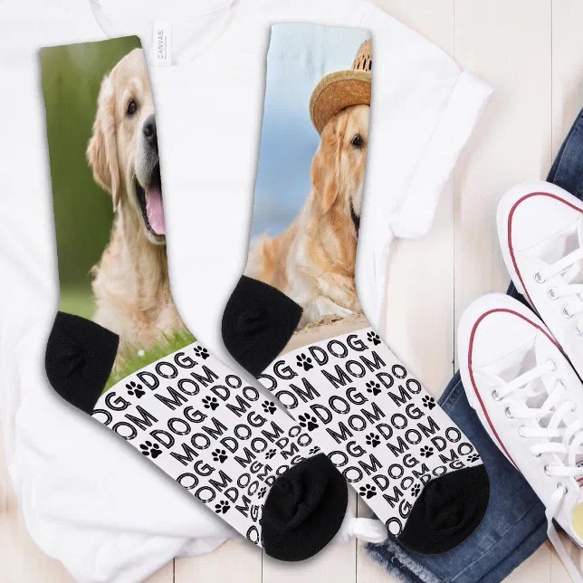 Retro DOG MOM Personalized Pattern Pet Photo Crew Socks | Zazzle