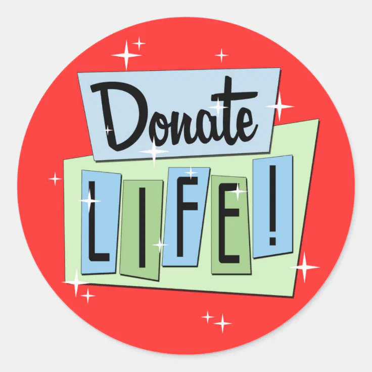 Retro Donate Life with red background Classic Round Sticker | Zazzle