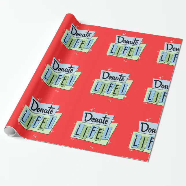 Retro Donate Life with red background Wrapping Paper | Zazzle