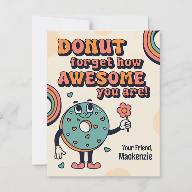 Retro Donunt Forget How Awesome You Are Valentine Note Card | Zazzle