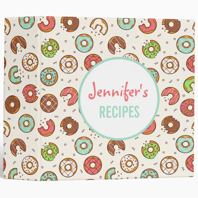 Retro Donut Pattern Cute Colorful Style Recipe 3 Ring Binder | Zazzle