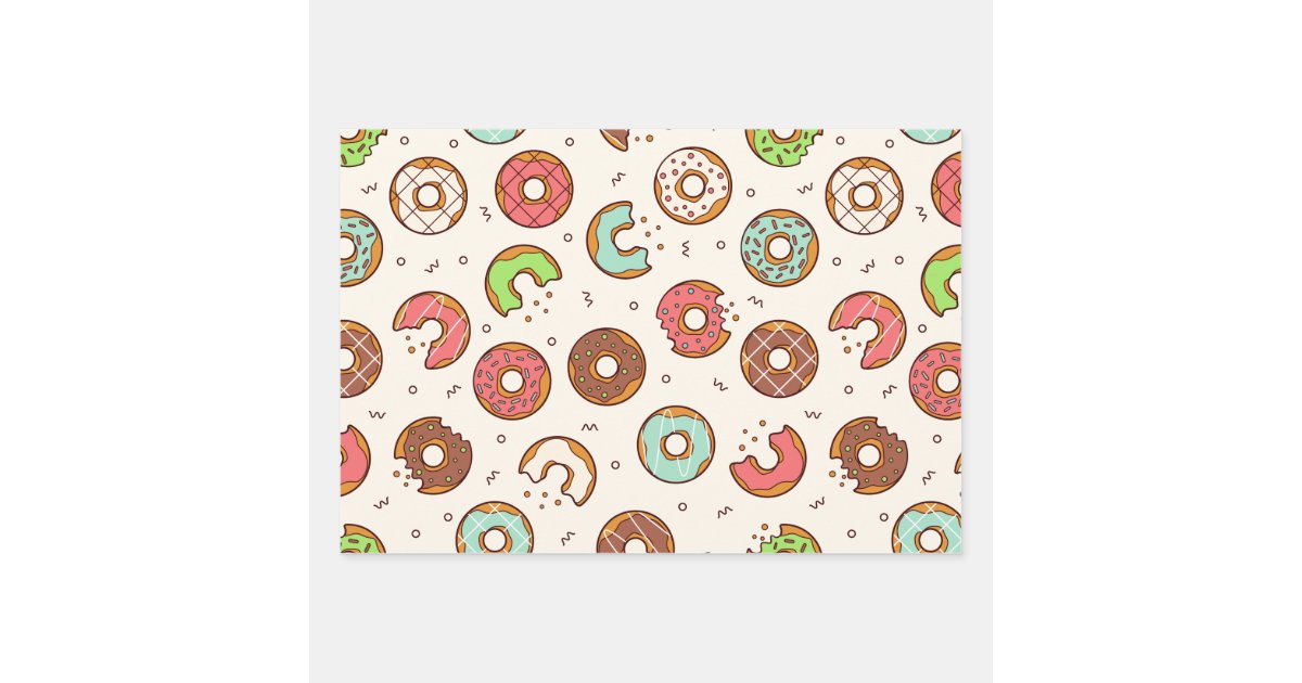 Retro Donut Pattern Cute Colorful Style Wrapping Paper Sheets | Zazzle