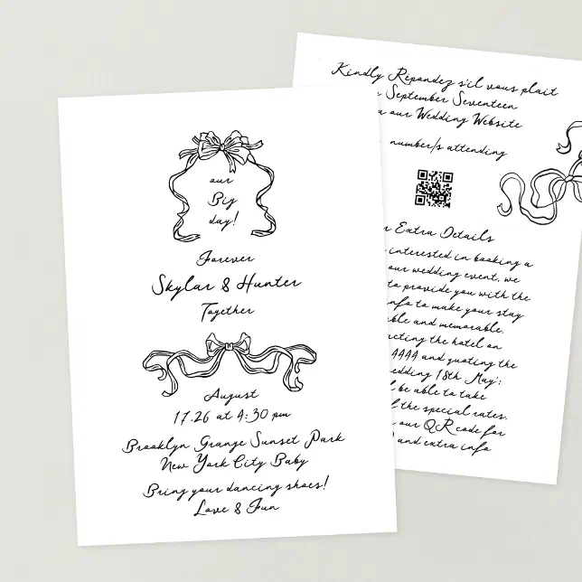 Retro Doodle Ribbon All in One Rsvp Detail Wedding Invitation | Zazzle