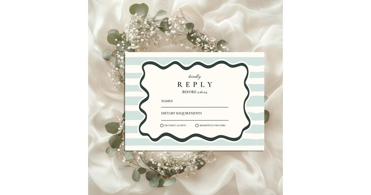 Retro Doodle Wavy Frame Wedding RSVP Card | Zazzle