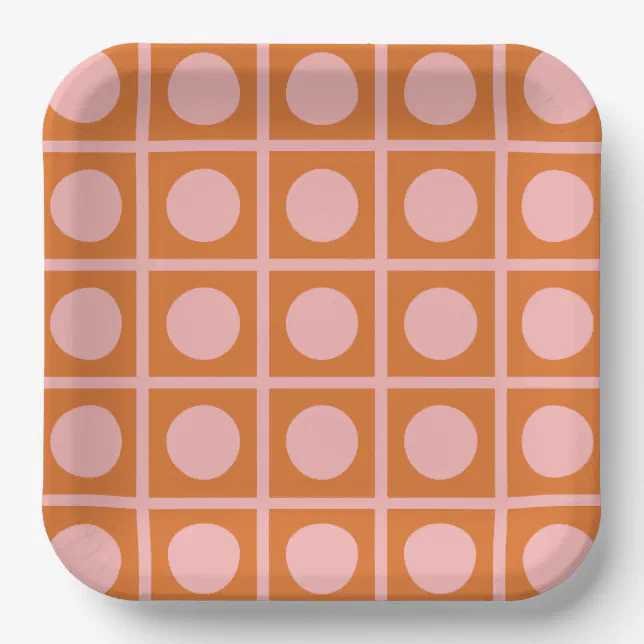 Retro Dot Grid Pink and Orange Pattern Paper Plates | Zazzle