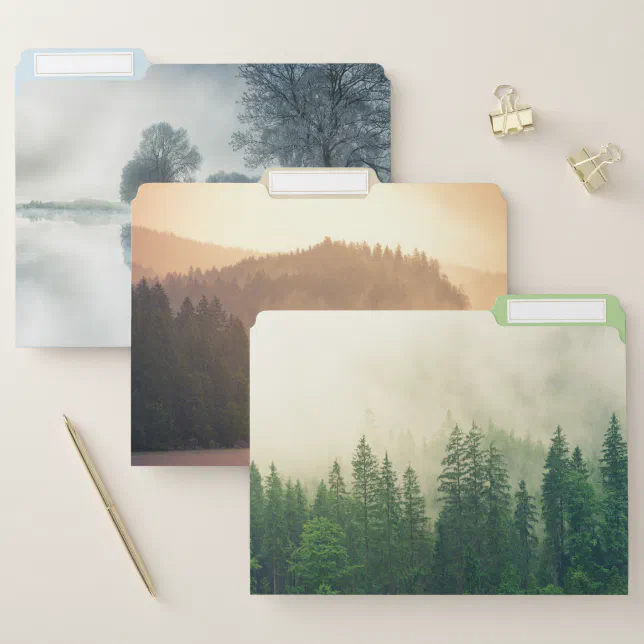 Retro Dreamy Landscape Serene Seasons Forest Fog File Folder | Zazzle