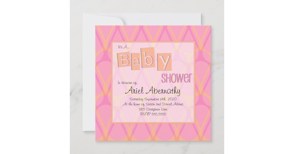 Retro Drop Baby Shower Invitations - Pink & Orange | Zazzle