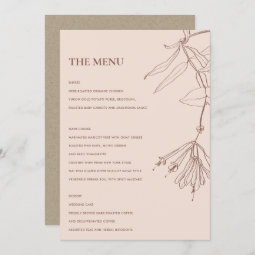 RETRO DUSKY BLUSH LINE DRAWING FLORAL MENU | Zazzle
