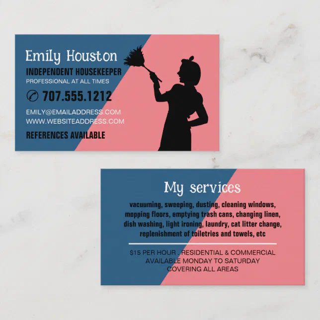 Retro Duster Silhouette, Housekeeper, Maid Business Card | Zazzle