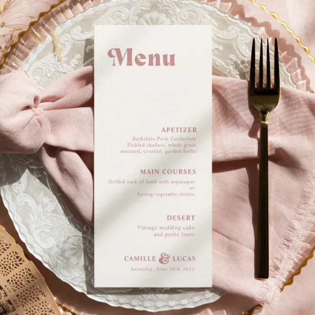 Retro Dusty Rose Rust Wedding Menu | Zazzle