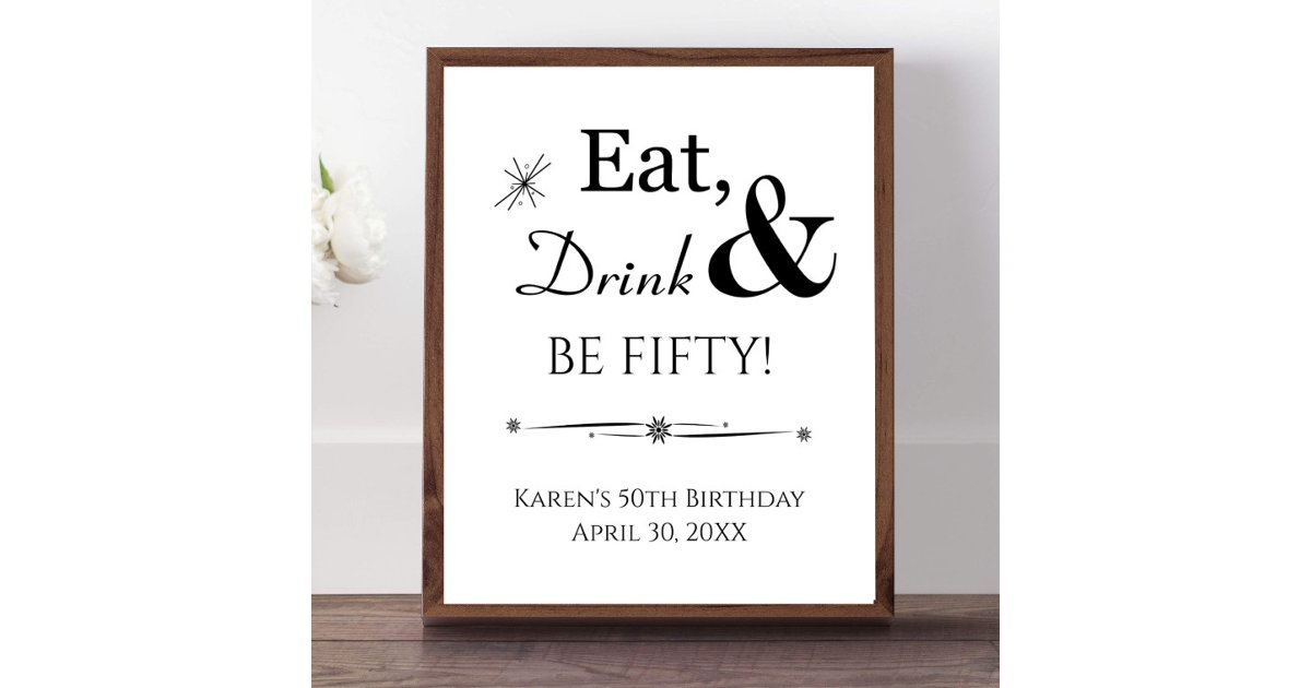 Retro Eat Drink and Be Fifty 50th Birthday Sign | Zazzle
