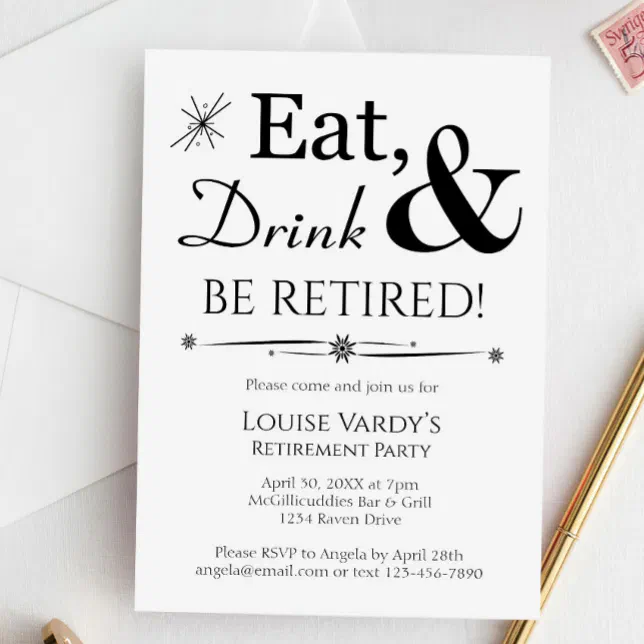 Retro Eat Drink & Retire Retirement Party Invitation | Zazzle