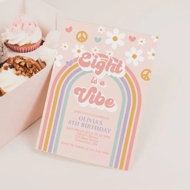 Retro Eight is a Vibe Rainbow 8th Birthday Invitation | Zazzle