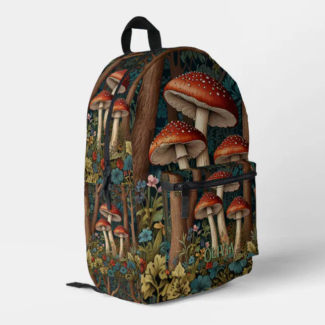 Retro elegant mushroom forest printed backpack | Zazzle