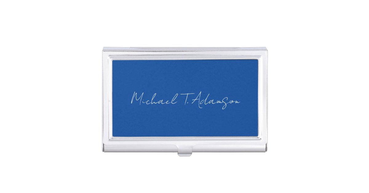 Retro Elegant Plain Simple Deep Blue Calligraphy Business Card Case ...